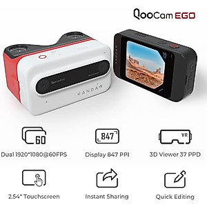 QooCam EGO Instant View 3D Camera Binocular 4K Sports Camera VR Adaptation 3D Lipo Vlog Camera HD (White)
