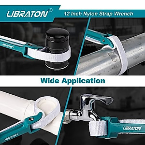 LIBRATON Strap Wrench, Nylon Strap Wrench, 12" Adjustable Oil Filter Strap Wrench, Strap Wrench Plumbing Heavy Duty, Double Layered Nylon Strap Wrench, Handle Belt Wrench