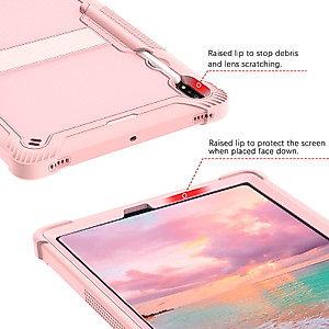 GaoBao Samsung Tab S7 FE 12.4'' Case, 3 in 1 Heavy Duty Pencil Holder Hybrid Hard Soft Bumper Drop Protective Tablet Case for Samsung Galaxy Tab S7 FE 12.4''/ S8 Plus 2022/ S7 Plus 2020, Rose Gold.