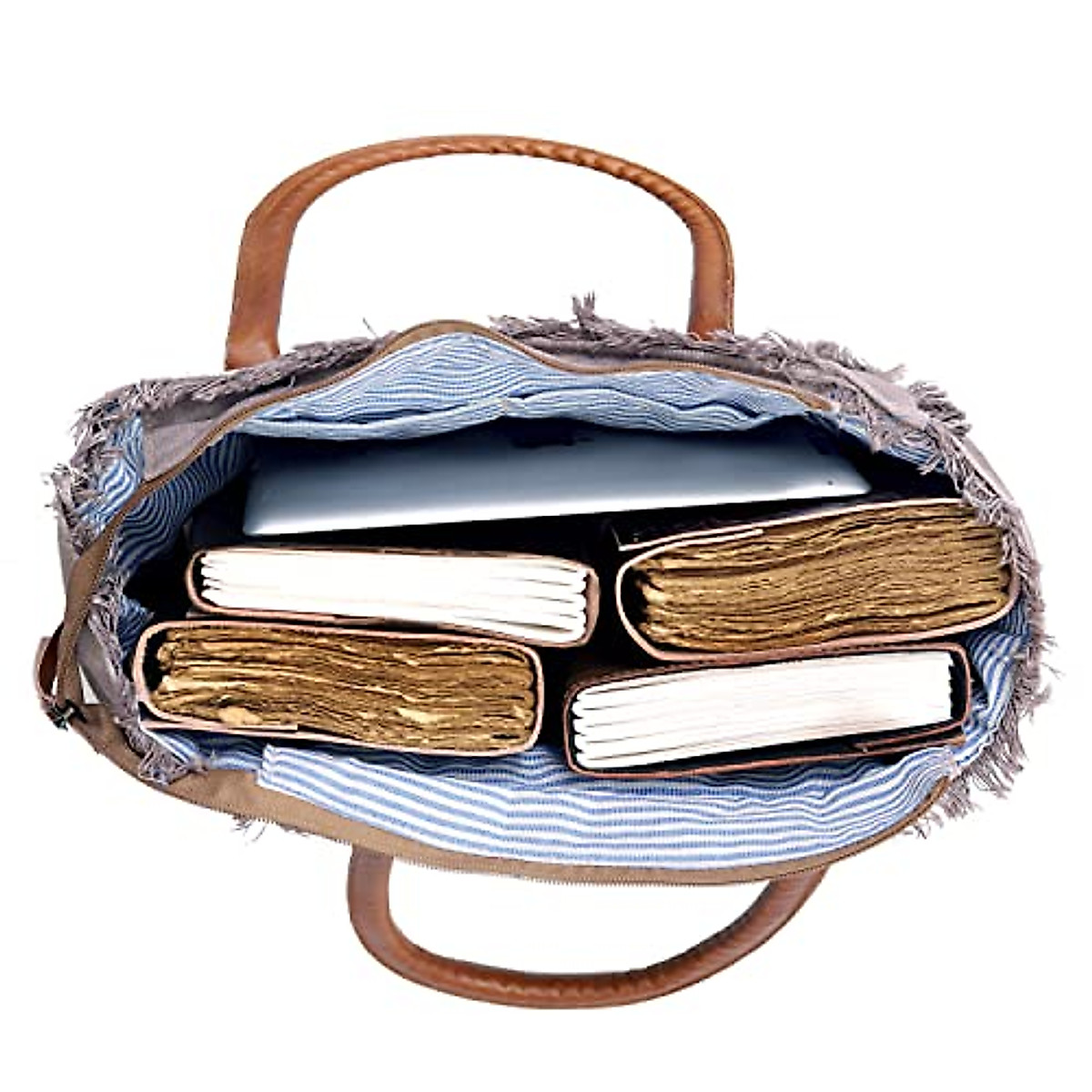 Ruzioon Upcycled Canvas Hand Bag, Upcycled Canvas & Cowhide Leather Tote Bag, Canvas Tote Bag for Women, Radiant Canvas Shoulder Bag