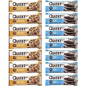 Quests Nutrition Protein Bars, Chocolate Chip Cookie Dough, Cookies & Cream, High Protein Low Carb, Gluten Free, Keto Friendly, 14 Count