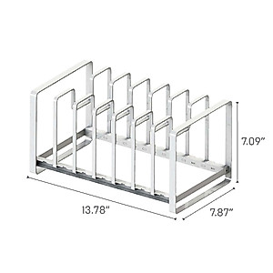 YAMAZAKI Home Tower Under Sink Pot Lids And Frying Pan Storage Kitchen Drawer Organizer Rack - Steel