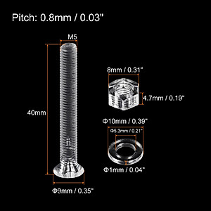 uxcell M5 x 40mm Plastic Phillips Machine Screws with Nuts and Flat Washers, PC Flat Head Machine Bolts Transparent 20 Sets
