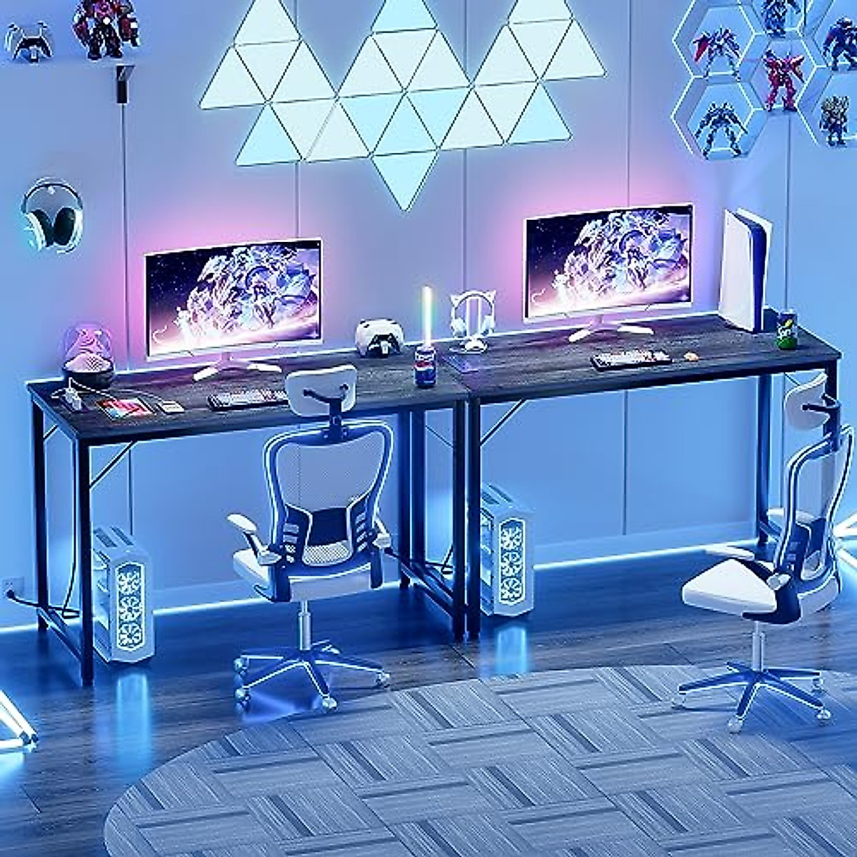 iSunirm Computer Desk with Power Outlets and USB Charging Ports, 48 Inch Modern Home Office Desks, Sturdy Student Writing Table, Simple Laptop PC Gaming Desk for Bedroom Workstation, Black Oak