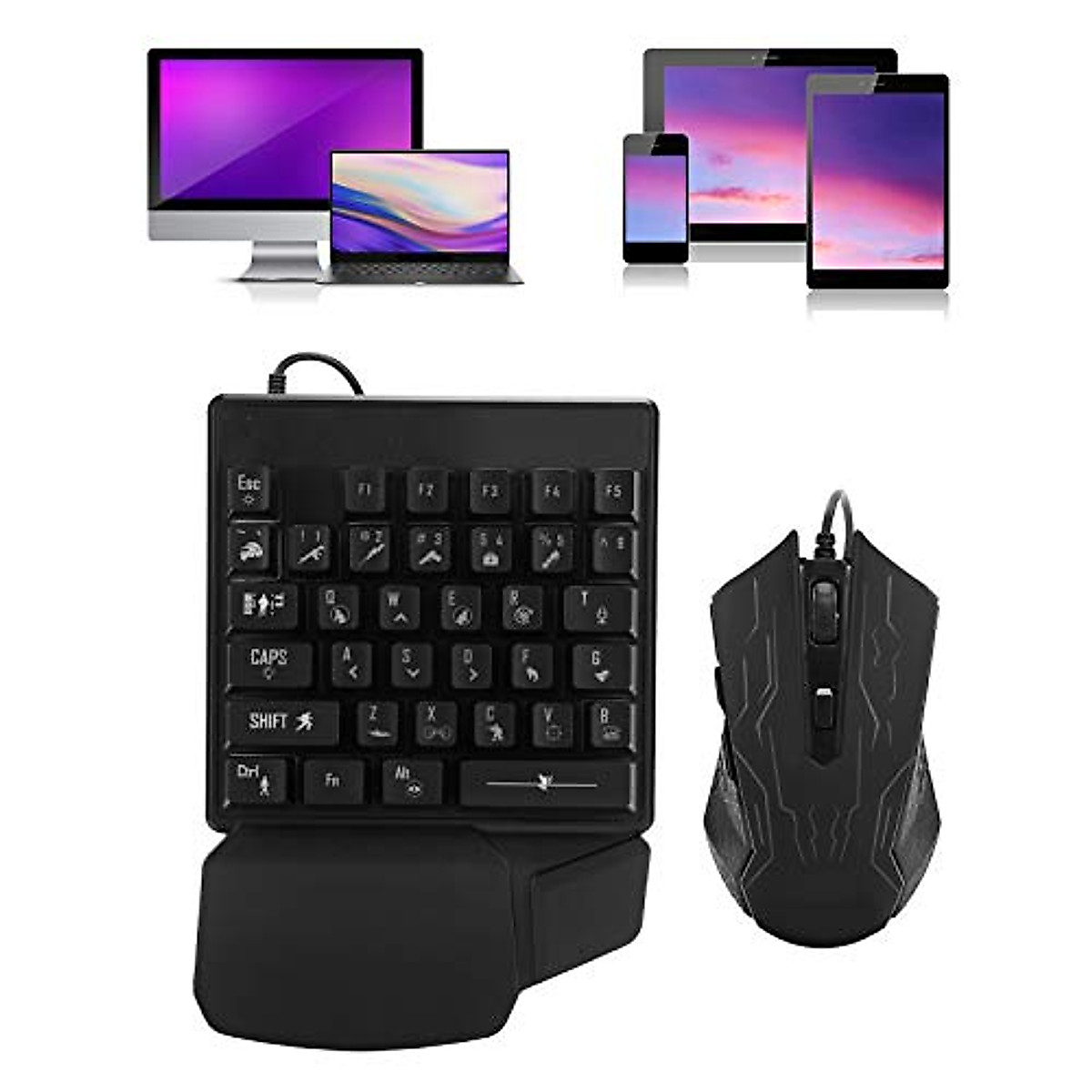 Zyyini OneHanded Keyboard Mouse Set, 35 Keys Single Hand Gaming Keyboard 7-Color Backlight Keyboard USB Ergonomic Mouse for Esports