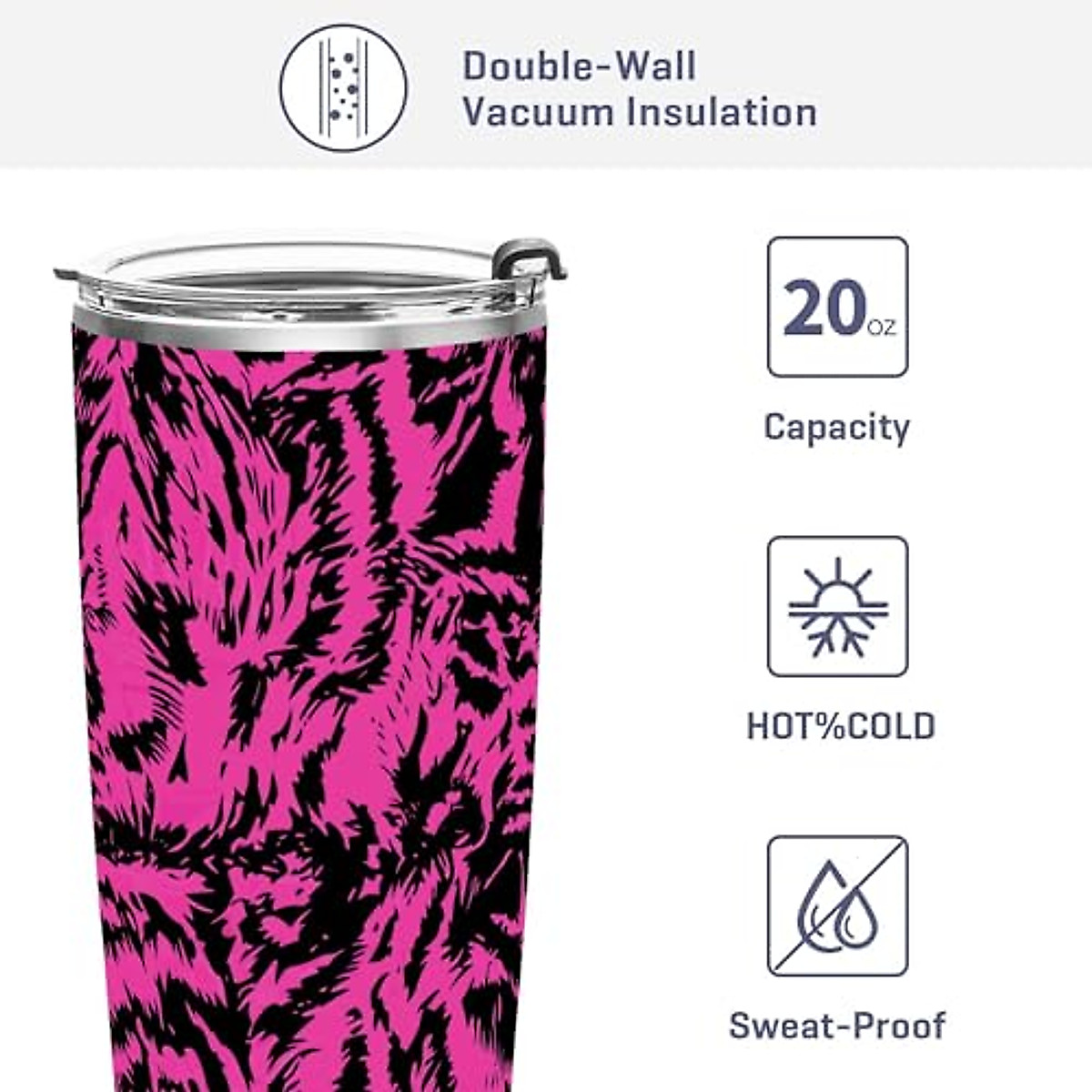 Black and Pink Print Stainless Steel cup for men with Straw Lid travel mug with lid for café safe insulated tumbler 20 OZ