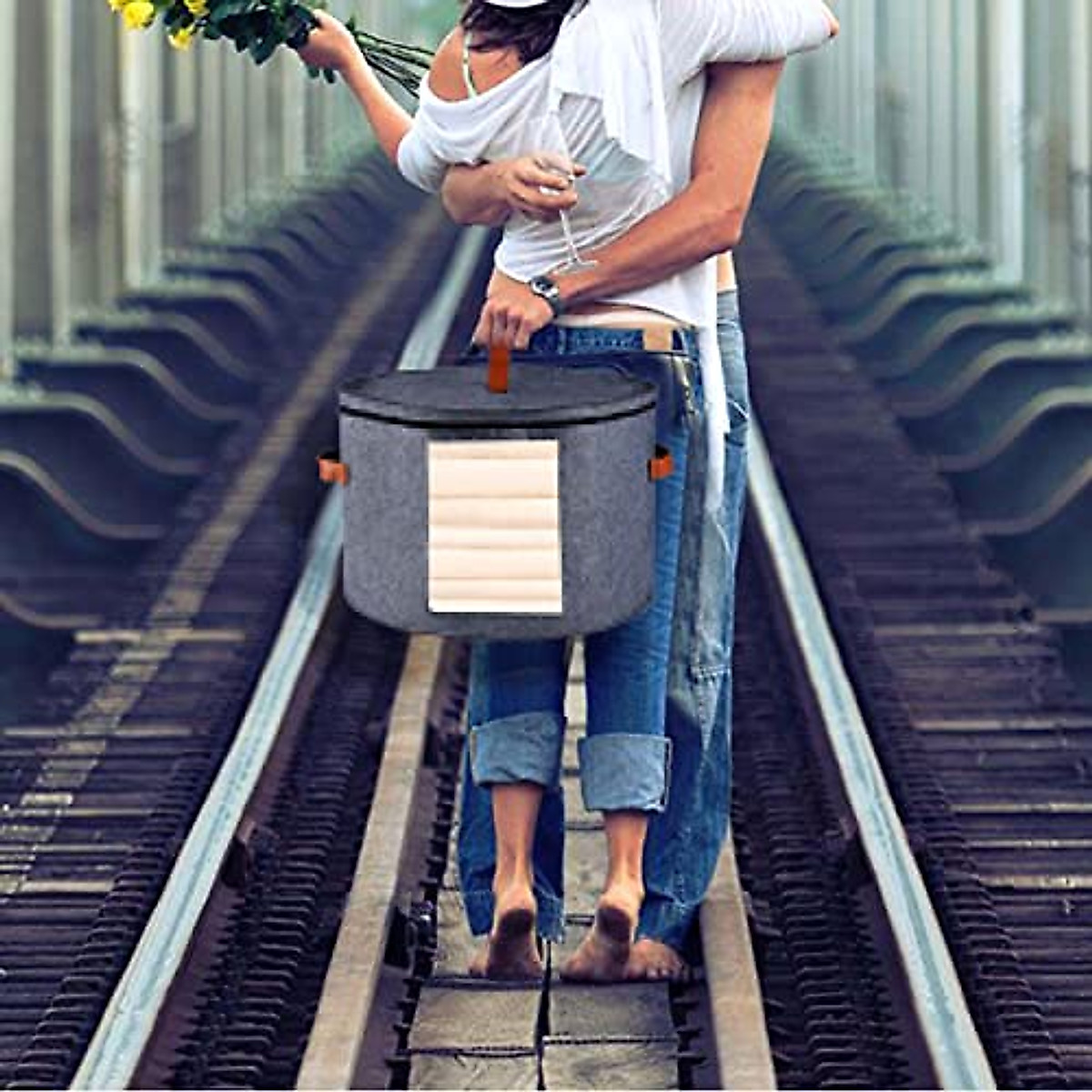 17x11 inch Hat Box for Women Men Storage Foldable Round Hat Box Organizer Case with Dustproof Lid for Travel Closet Toys Clothes (Grey), 17x11 inch(DxH)