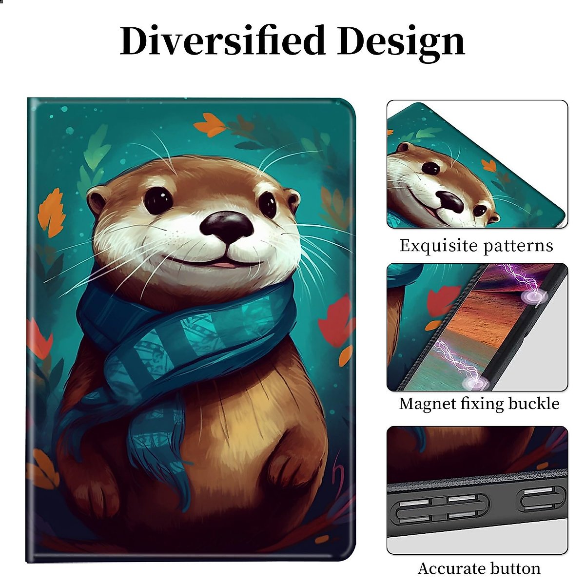 for Samsung Galaxy Tab S8 Plus 2022/Tab S7 FE 2021/Tab S7 Plus 2020 12.4" Tablet Case,PU Leather Slim Anti Slide Folding Stand Cover with Auto Wake/Sleep for Tab S8+/ S7 FE/ S7+,Happy Otter Scarf