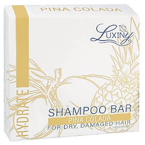Luxiny Pina Colada Shampoo Bar for Dry Damaged Hair is Vegan, Sulfate free and Made in the USA. Get up to 60 washes at home or great as a travel shampoo.