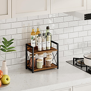 Giikin Countertop Shelf Organizer, 2 Tier Kitchen Spice Rack Organizer for Countertop, Wood Coffee Counter Shelf Organizer for Home (Rustic Brown)