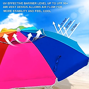 AMMSUN 6.5 Foot Heavy Duty Beach Umbrella for Sand with tilt Air Vent Sun Shelter, UV 50+ Protection Outdoor Sunshade Umbrella with Carry Bag for Patio Garden Beach Pool Backyard Rainbow