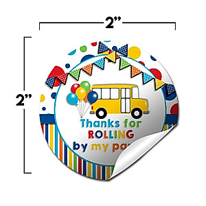 Wheels On The Bus Thank You Sticker Labels, 40 2" Party Circle Stickers by AmandaCreation, Great for Party Favors, Envelope Seals & Goodie Bags