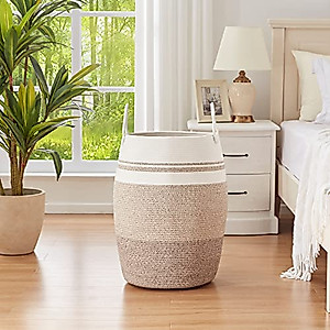 OIAHOMY Laundry Hamper Woven Rope Large Clothes Hamper 25.6" Height Tall Laundry Basket with Extended Handles for Storage Clothes Toys in Bedroom, Bathroom, Foldable (Gradient Yellow)