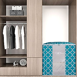 PFFVRP Storage Bags 100L 6-Pack, Blanket Clothes Organization with Reinforced Handle and Clear Window, Foldable with Sturdy Zipper, Large Capacity Comforter Storage Bag(Blue)