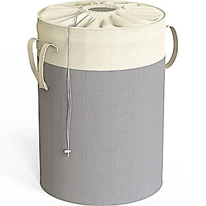SimpleHouseware Round Terylene Cotton Collapsible Laundry Hamper Basket, Grey