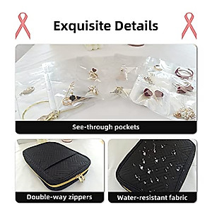Nelonis Travel Jewelry Organizer Portable Jewelry Roll Transparent Jewelry Organizer Book Ring Binder Jewelry Bags, Earrings, Rings, Bracelets, Necklaces (Black)