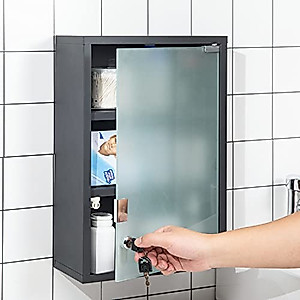 MyGift 18-Inch Bathroom Medicine Cabinet Wall Mounted Metal Storage Cabinet with 3 Shelves Locking Glass Door & Keys