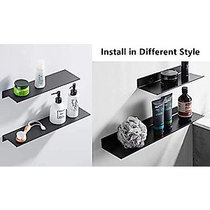 Z metnal Metal Floating Shelves with Cable Clip, Shelves for Bluetooth Speaker Router Cameras, Wall Mounted, Display Shelf, Matt Black, Aluminum, 12 inch, 2 Pack