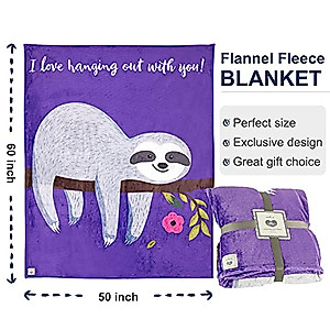 Hallmark Flannel Fleece Throw Blanket, Super Soft Plush Throw for Couch Bed, Cute Sloth Blankets Gift for Women Kids, 50''x60''