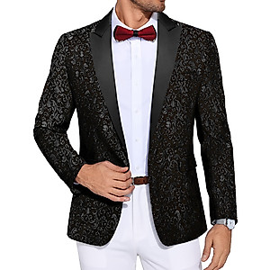 COOFANDY Men's Floral Party Dress Suit Stylish Dinner Jacket Wedding Blazer One Button Tuxdeo Black US S