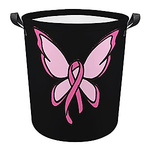 Breast Cancer Ribbon Butterfly Large Laundry Basket Waterproof Laundry Hamper Collapsible Storage Basket Toy Organizer