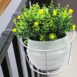 defutay Hanging Railing Planters, 4 Pack Round Flower Pot Holders,Metal Pot Plant Baskets for Balcony,Garden,Indoor & Outdoor(White,4 PCS)