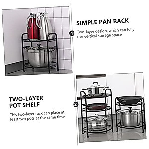 YARNOW Pan Storage Rack 1 PC Pot Rack Pan Holder Rack Cookware Stand Pot Storage Holder Simple Pan Rack Two-layer Pot Shelf Iron Household Food Black Pan Storage Rack Kitchen Utensil