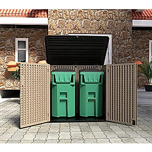 HOMSPARK Horizontal Storage Shed Weather Resistance, Multi-Purpose Outdoor Storage Box for Backyards and Patios, 38 Cubic Feet Capacity for Bike, Lawnmower, Trash Cans, Patio Accessories(Brown)