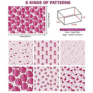 WRAPAHOLIC Wrapping Paper Sheet - Pink with Fuschia Foil Prints for Birthday, Holiday, Party, Baby Shower - 1 Roll Contains 6 Sheets - 17.5 inch X 30 inch Per Sheet