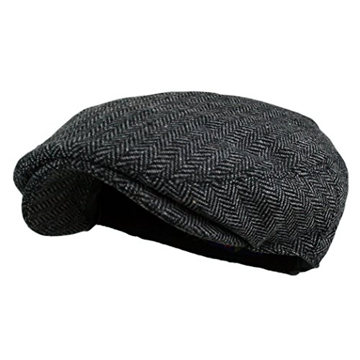 Wonderful Fashion Men's Herringbone Tweed Wool Blend Snap Front Newsboy Hat (DK.Grey, LXL)