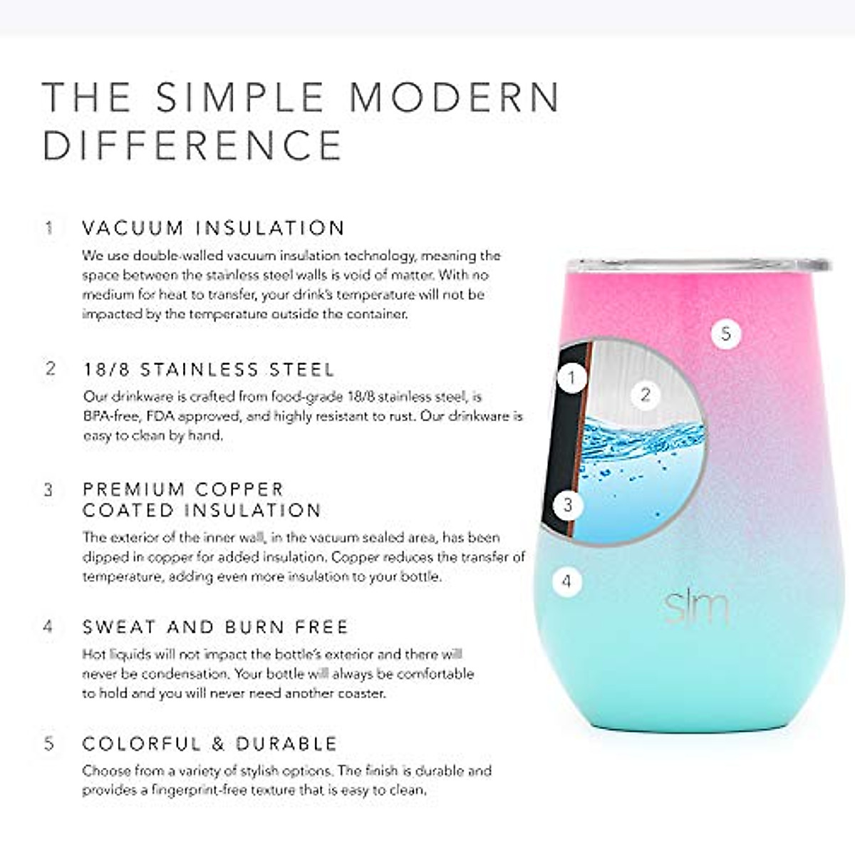 Simple Modern Wine Tumbler with Lid | Cute Stemless Glass Cup with Press-In Lid | Insulated Stainless Steel Coffee Mug | Gifts for Women Men Him Her | Spirit Collection | 12oz | Sorbet