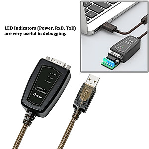 DTECH USB to RS485 Adapter RS422 Serial Port Cable with CP2102 Chip Terminal Board LED Lights Ferrite Core for Windows 11 10 8 7 XP Mac (5 Feet)