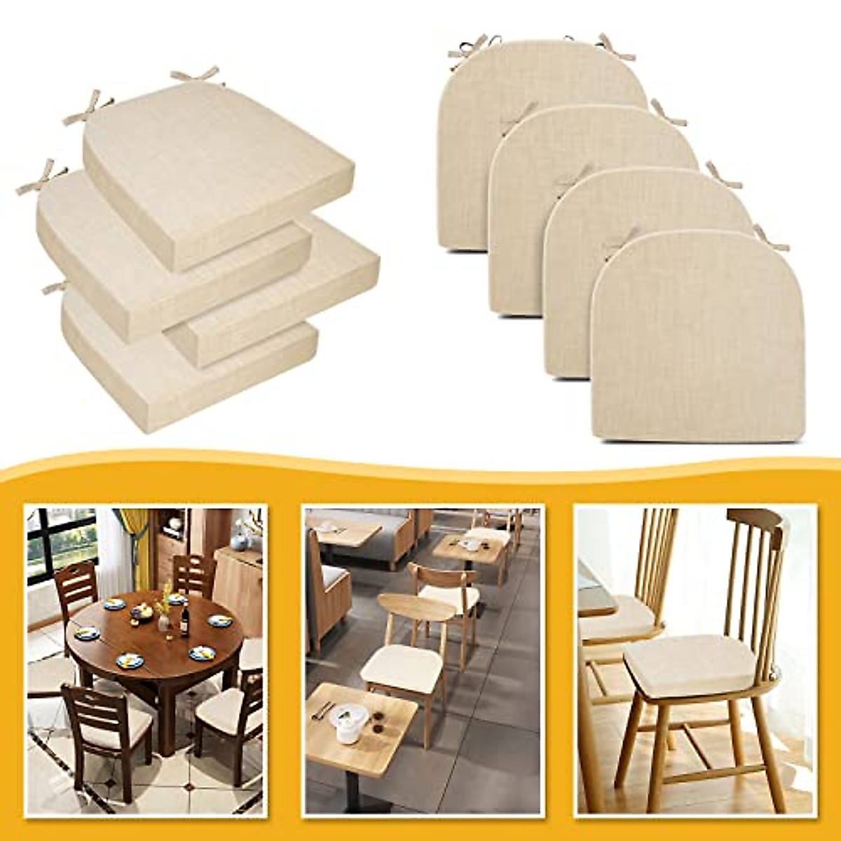 SECLATO Chair Cushions for Dining Chairs, 17 x 16 x 2 Inches, Memory Foam, Set of 4 - Khaki