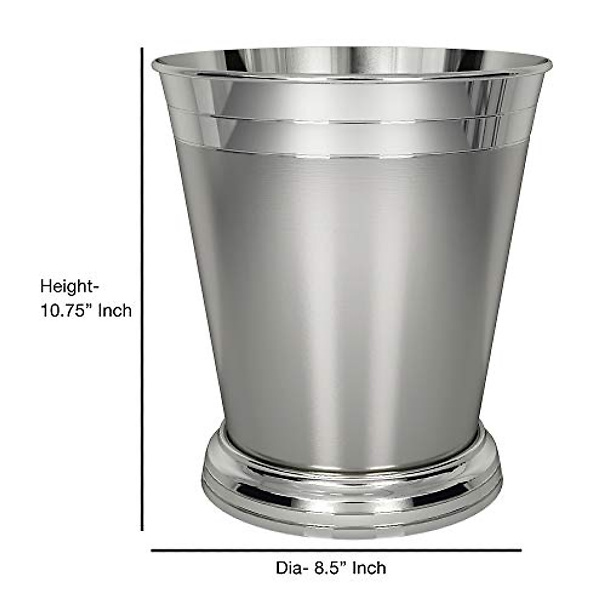 nu steel Lighthouse Metal Trash Can Wastebasket, Garbage Container Bin for Bathrooms, Powder Rooms, Kitchens, Home Offices -Shiny/Brushed Nickel