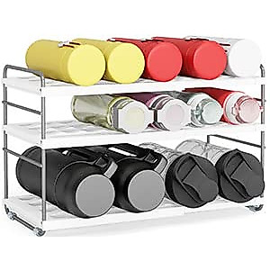 1Easylife Water Bottle Organizer, 3-Tier Expandable Water Bottle Holder 15 Bottles Under 60 OZ Wine Storage Rack Cup Organizer for Cabinet, Kitchen Countertop, Pantry, Fridge(10.6 to 16.5" L)