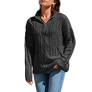 Famulily Long Sleeve V Neck Knit Sweater Solid Color Comfy Soft Pullover Sweaters Fall Winter Warm Jumper Tops Black L