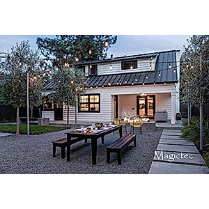 Magictec LED Shatterproof String Lights Commercial Grade with 15 Hanging Sockets 48 Ft Black Outdoor Weatherproof Cord Strand for Patio Garden Porch Backyard Bistro Gazebo Party Deck Yard, 2 Pack