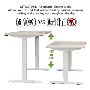 Radlove Electric Standing Desk, 63 x 30 Height Adjustable Computer Desk Sit Stand Desk Home Office Computer Standing Table Ergonomic Desk with Splice Board White Frame + 63 x 30'' White+Oak Top