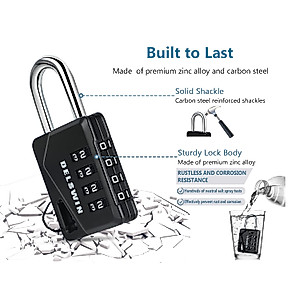 DELSWIN Combination Lock, 4 Digit Locker Lock Small Combo Lock with Name Tags for Gym School, Number Code Padlock for Outdoor Shed Fence (2Pcs)