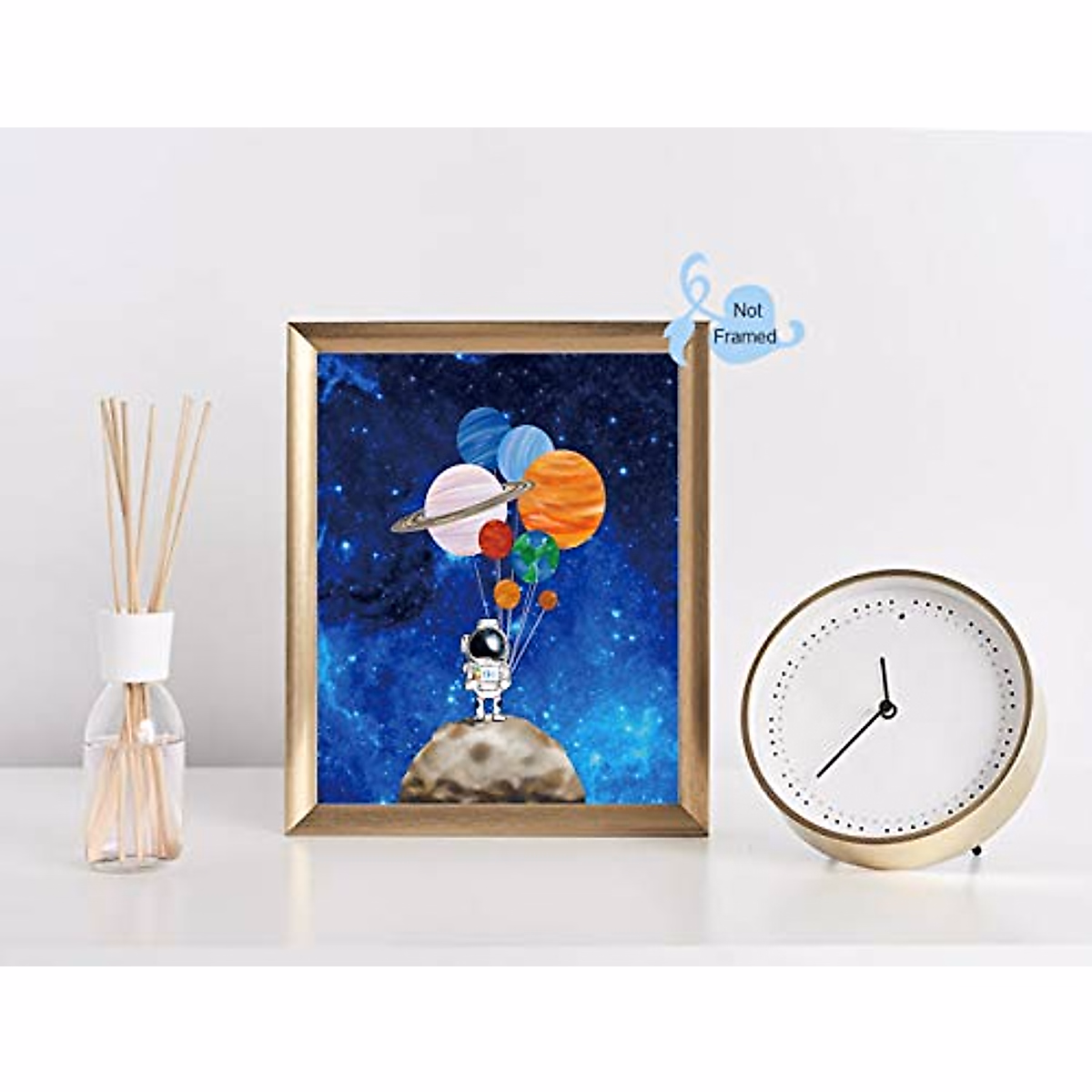 XUN Starry Outer Space Art Print-Galaxy Planets Astronauts Space Themed Canvas Wall Art(8"x10"x4pcs ，Unframed)-Perfect for Kids Boy Bedroom Decoration