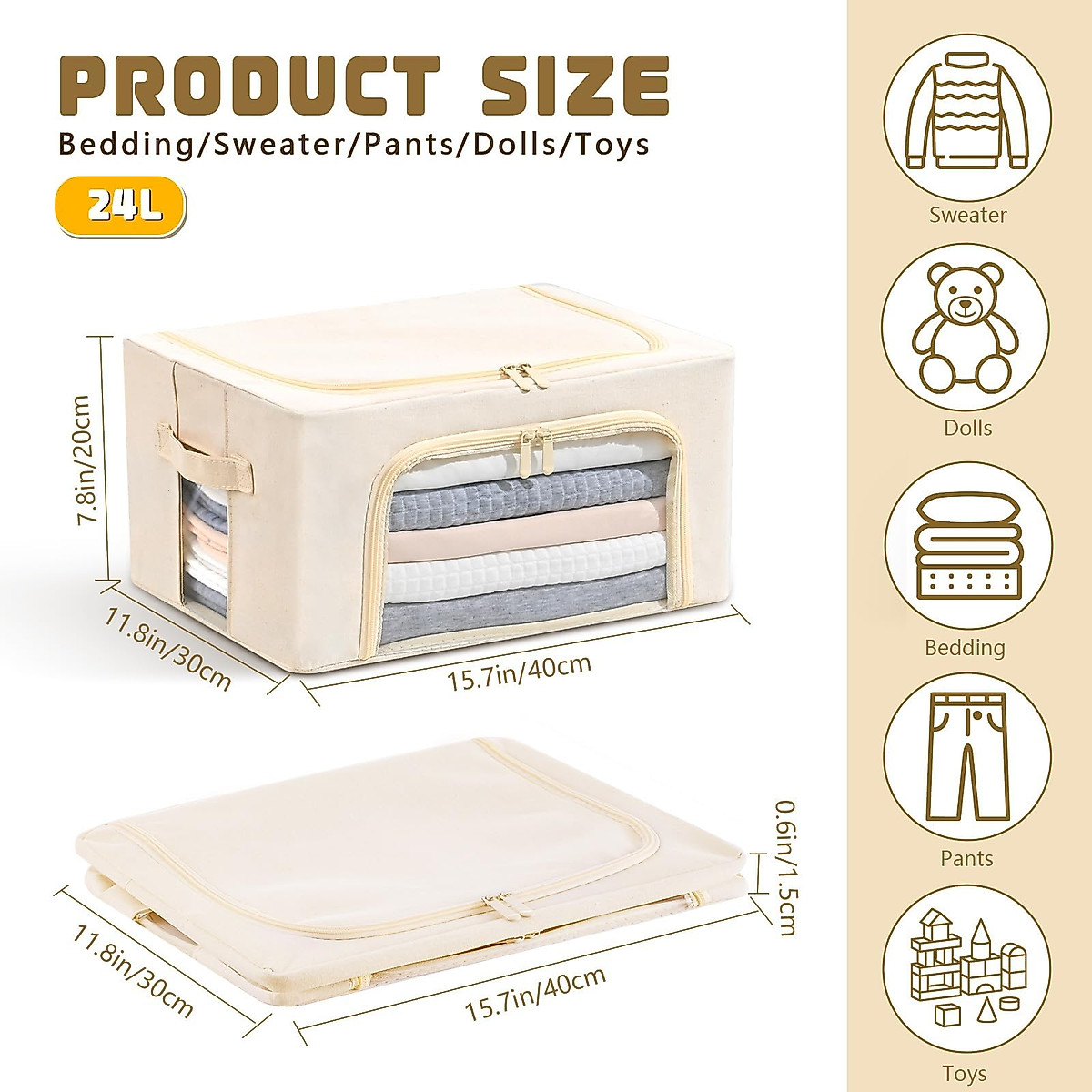 Foyego 6 Pack Clothes Storage Bins with Metal Frame, Stackable Fabric Bed Sheet Organizer with Clear Window, Foldable Linen Closet Organizers and Storage for Bedding, Sheet, Clothing, Sweater