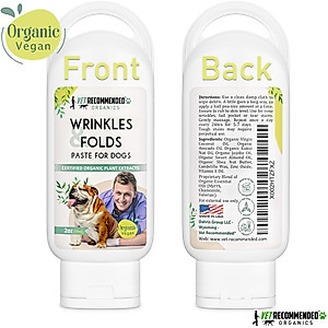 Vet Recommended - Organic Vegan Wrinkle Cream for Bulldogs - French Bulldogs, Shar Pei's - Clean and Protect Wrinkles and Folds (USA Made - 2oz - 59ml)