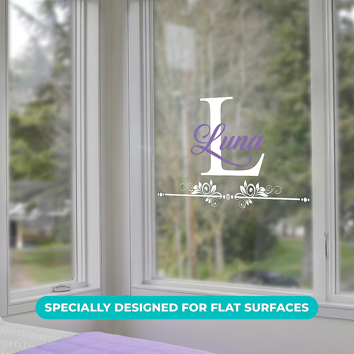 Custom Name and Initial Wall Decal Nursery - Baby Girl Decoration - Mural Wall Decal Sticker for Home Interior Decoration Car Laptop (M283) (Wide 30" x 17" Height)