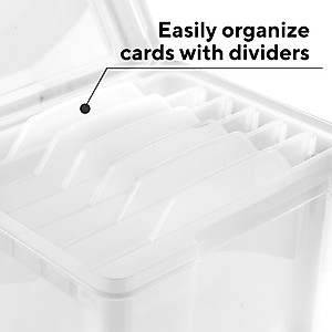 MISTIC COOL Greeting Card Organizer & Storage Box for Cards, 6 Adjustable Dividers, Plastic, Stackable, 10"L x 8.5"W x 7.5"H