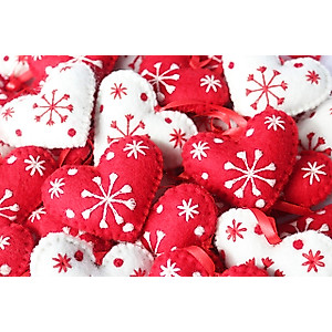 Hearts Christmas Ornaments Set of 4-Snowflake 100% Pure New Zealand Wool Handmade Eco-Friendly Valentine's Day Decor Shower Nursery Decoration Fair Trade (4, Heart)