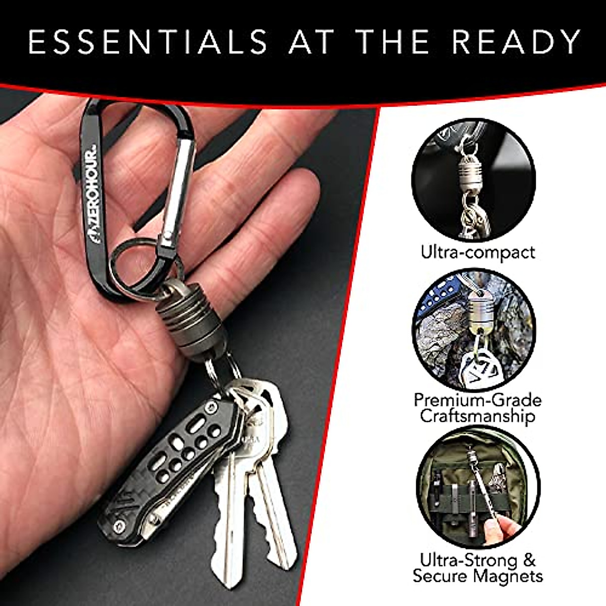 ZeroHour MQR Magnetic Quick Release Keychain Fob for Keys, Bags, Purses and Belt – Ultra Strong Magnet with Premium Rings for Fast Access to Keys (1, Sandblasted Titanium)