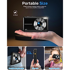 Digital Camera, FHD 1080P Kids Camera 44MP Compact Digital Camera with 32GB Card, 1 Batteries 16X Digital Zoom Point and Shoot Digital Cameras Gift for Kids Boys Girls Teens (Black)