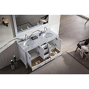 ARIEL Cambridge A061D-VO-WHT 61" Inch Double Oval Sink Solid Wood White Bathroom Vanity with 1.5" Inch Edge Carrara Marble Countertop