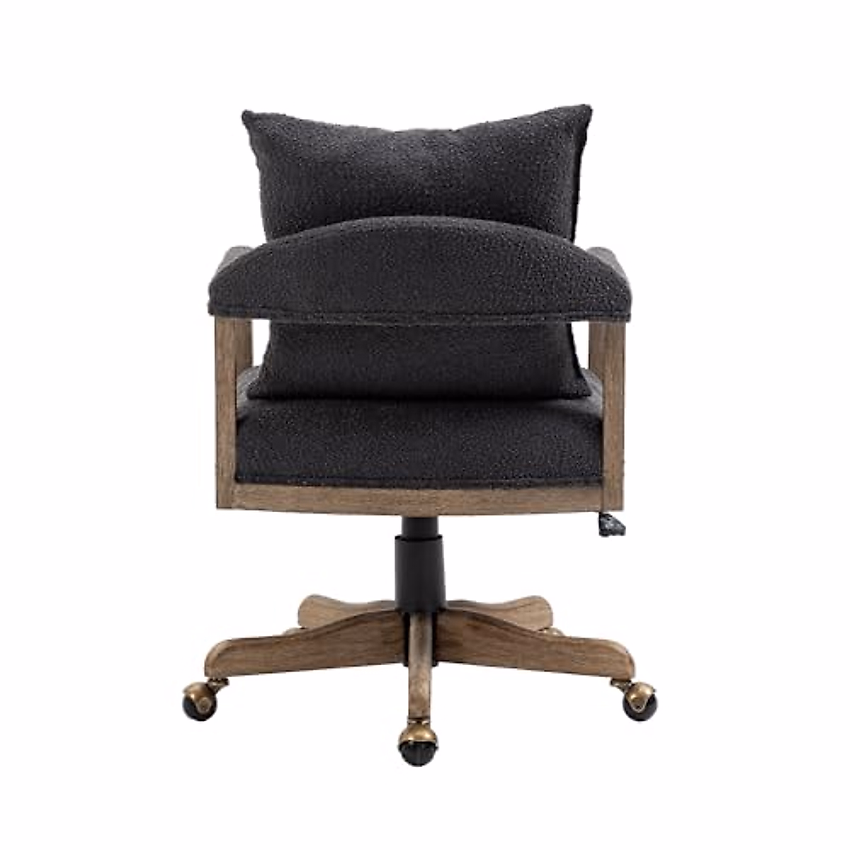 Luoyisimall Adjustable Swivel Desk Chair，Boucle Upholstered Seat Home Office Computer Chair with Wheels and Back Pillow,Solid Wood Task Execution Armchair for Office Study Makeup (Black)