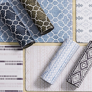 FRESHMINT Anti Fatigue Kitchen Mats for Floor 2 Piece Set, Waterproof & Non-Skid Boho Kitchen Rugs, Cushioned Kitchen Mat for Standing Washable Comfort Desk Kitchen Runners, 17x30+17x47